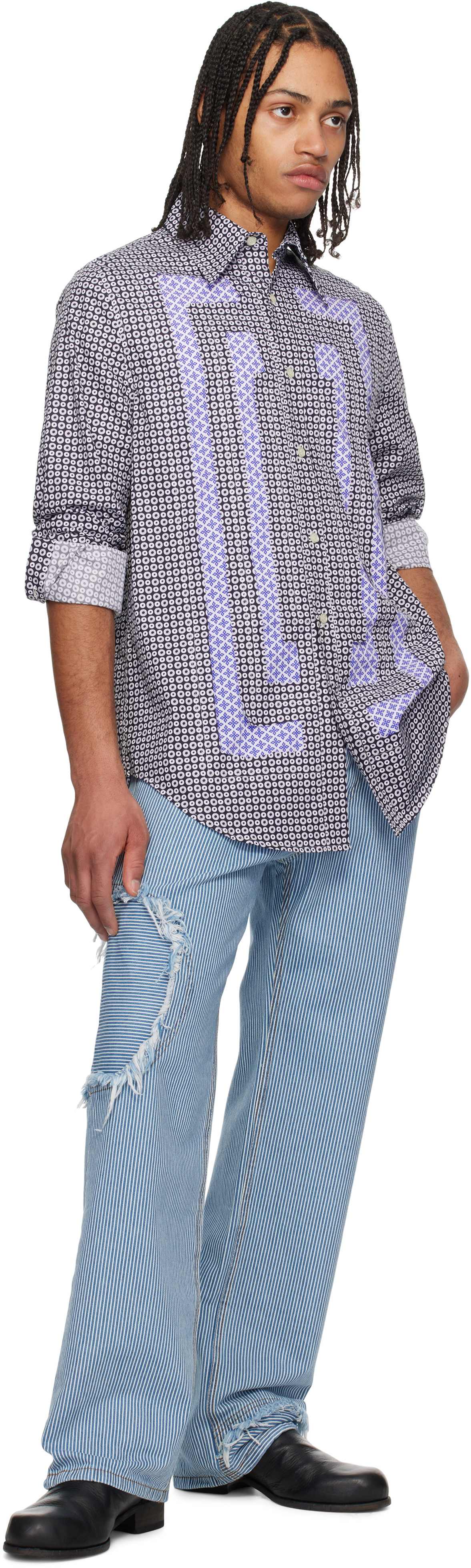 Edward Cuming Navy Flower Cotton 'Scratch The Itch' Shirt Edward Cuming