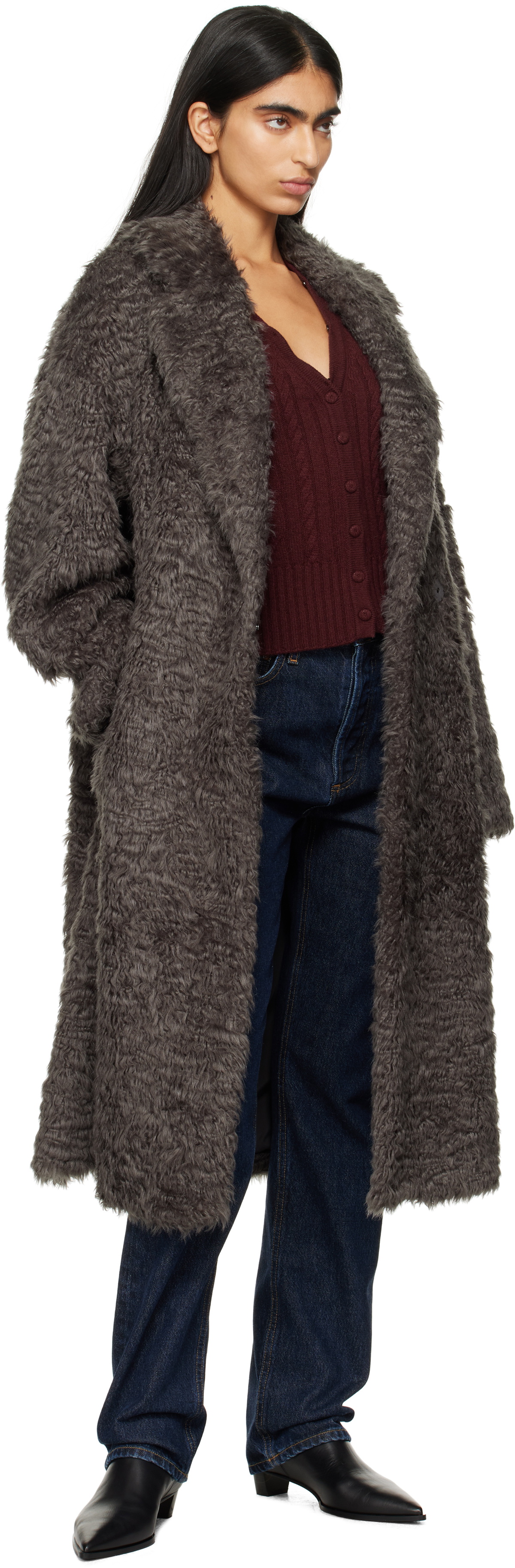 Stand Studio Gray Nicole Faux-Fur Coat Stand Studio