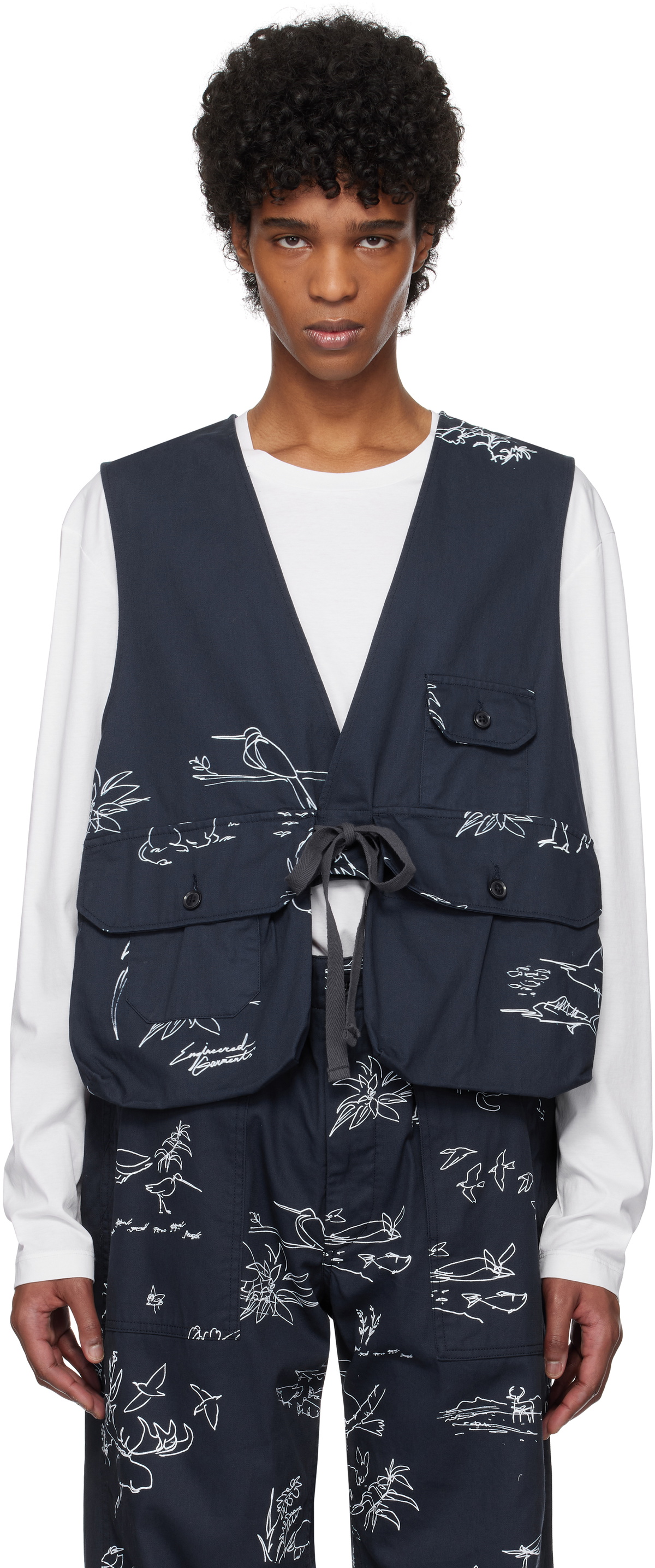 Engineered Garments Navy Fowl Vest Engineered Garments