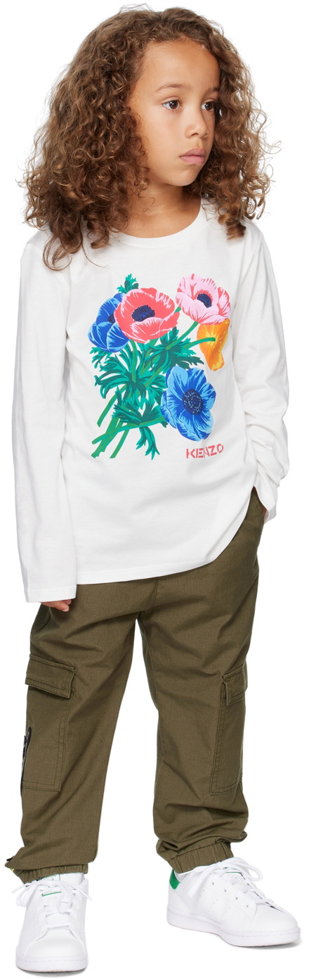 Kenzo Kids White Flowers T-Shirt Kenzo