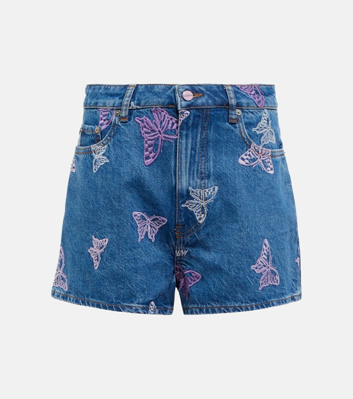 Ganni - Embroidered denim shorts GANNI
