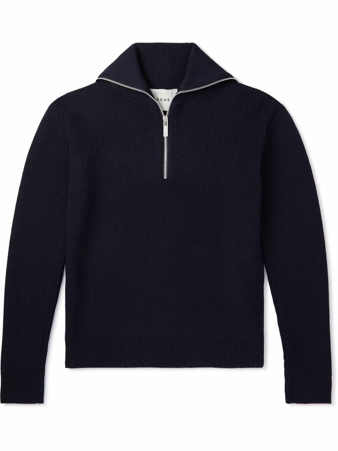 RÓHE - Ribbed Wool Half-Zip Sweater - Blue Róhe