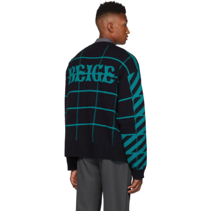 Off-White Navy and Blue Diag Panel Sweater Off-White