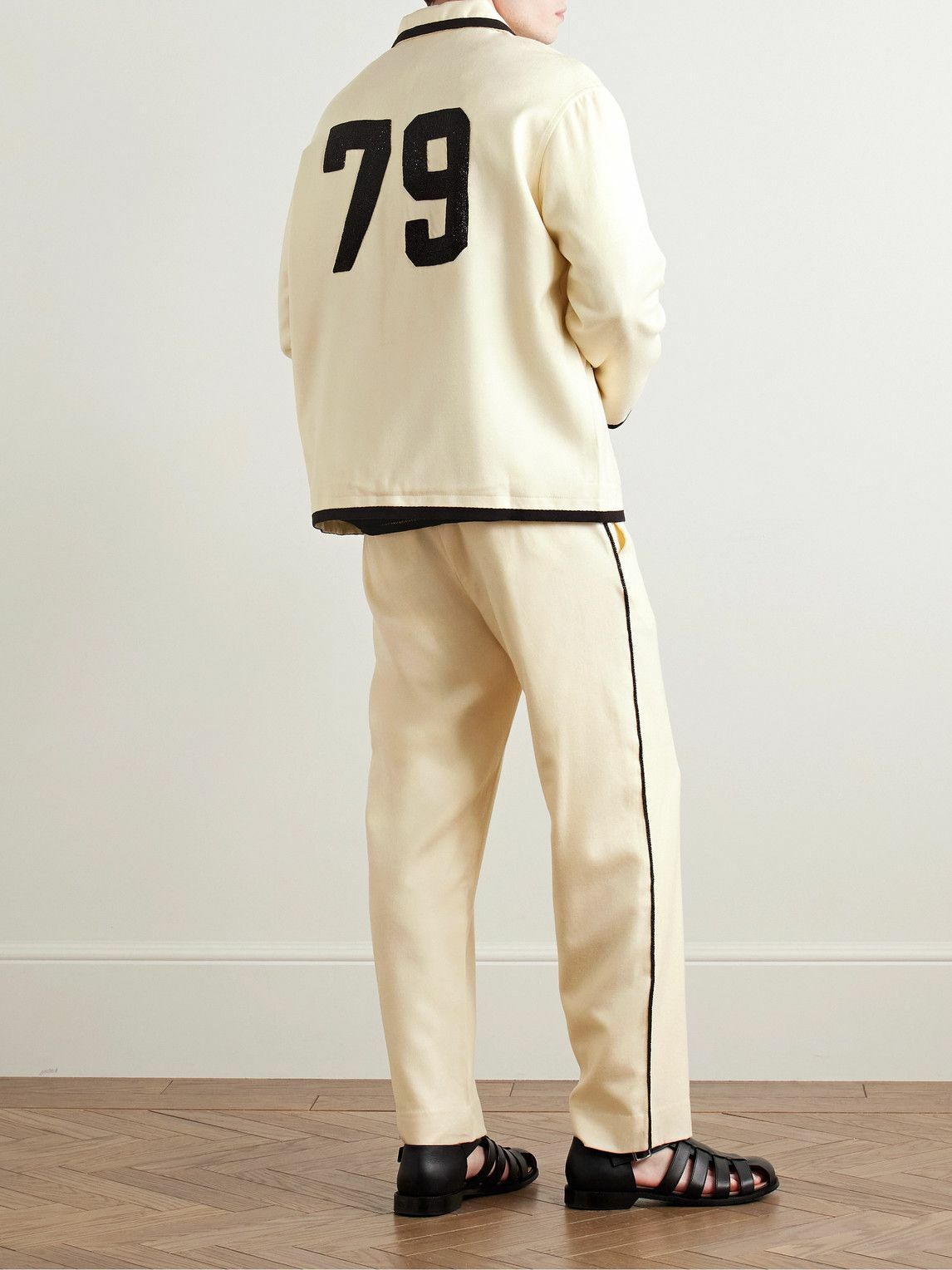 BODE - Player Bead-Embellished Felted Wool-Blend Twill Jacket - Neutrals Bode