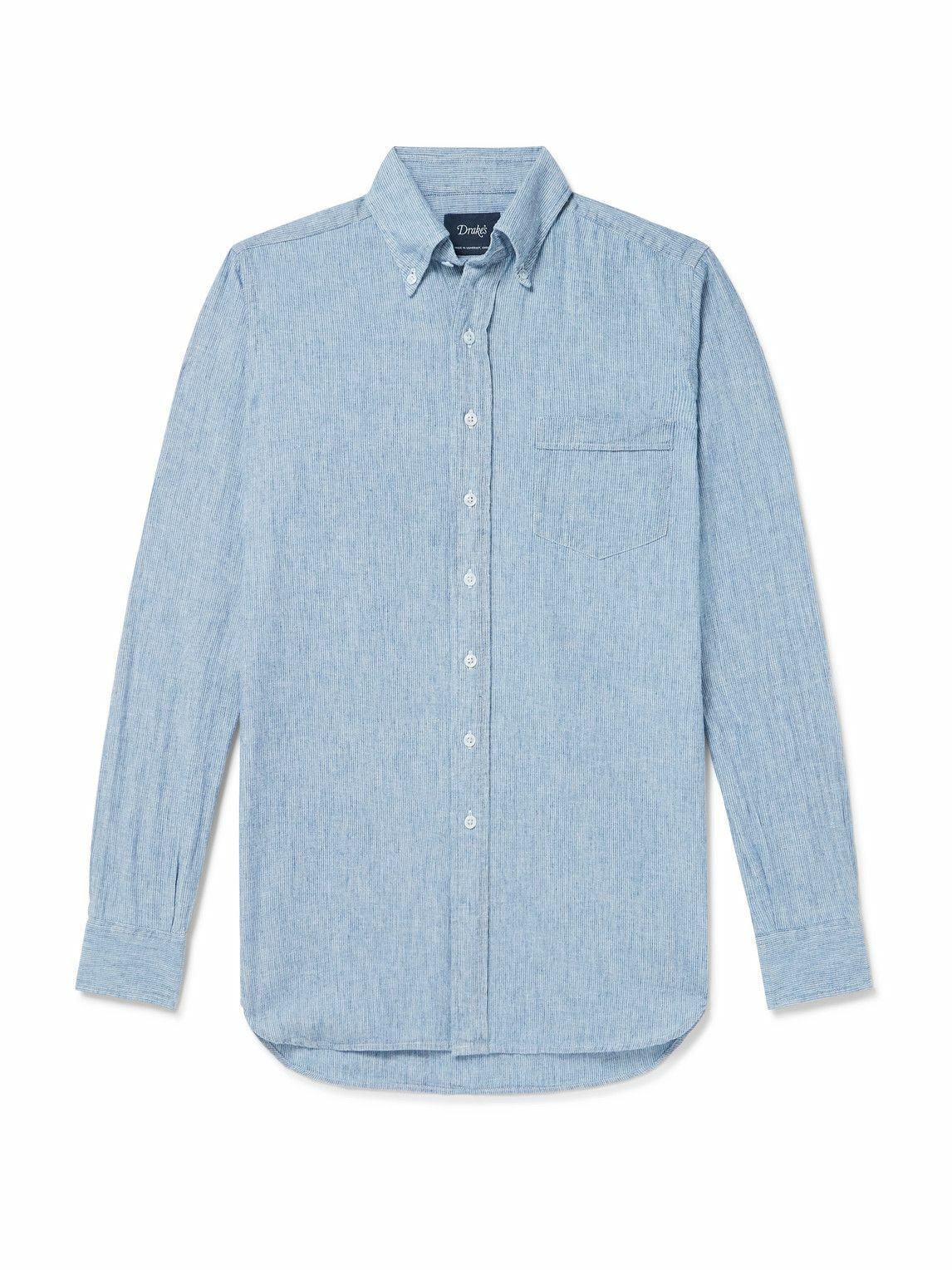 Drake's - Button-Down Collar Striped Linen and Cotton-Blend Shirt ...
