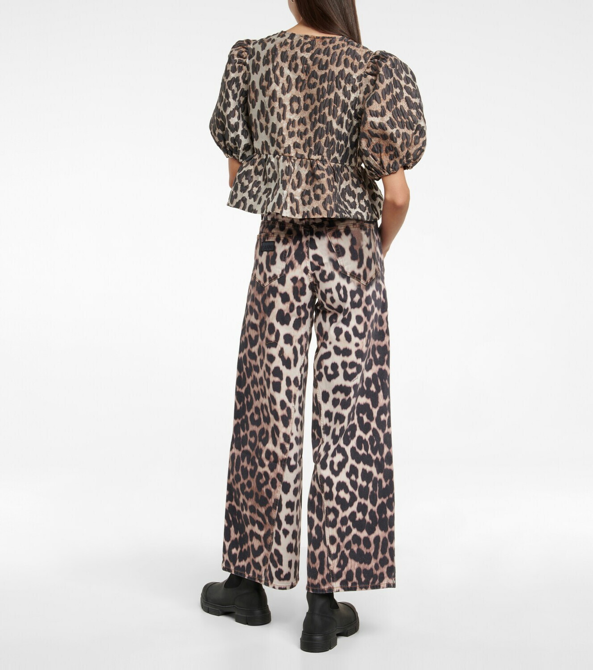 Ganni - Leopard-print jacquard peplum blouse GANNI