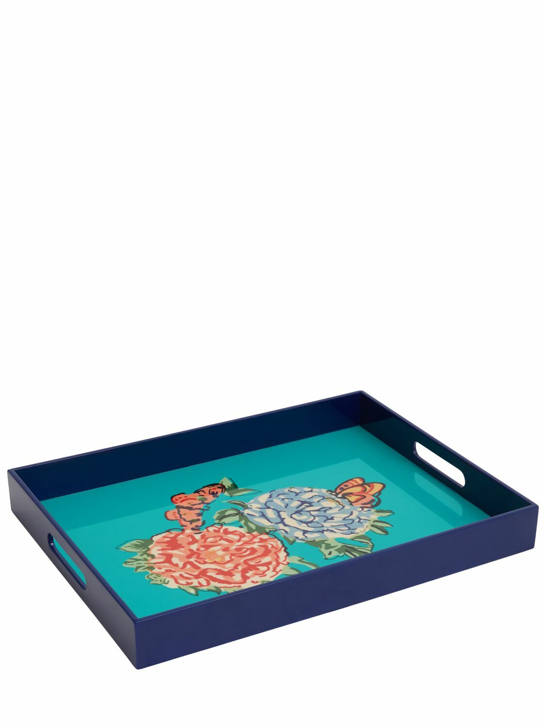 LISA CORTI Queen Flower Sea Green Lacquered Tray Lisa Corti