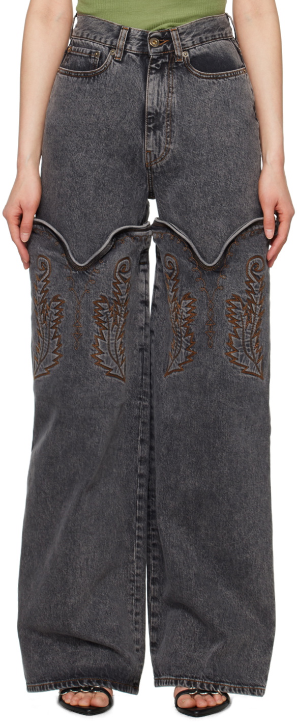 Y/Project Black Maxi Cowboy Cuff Jeans Y/Project