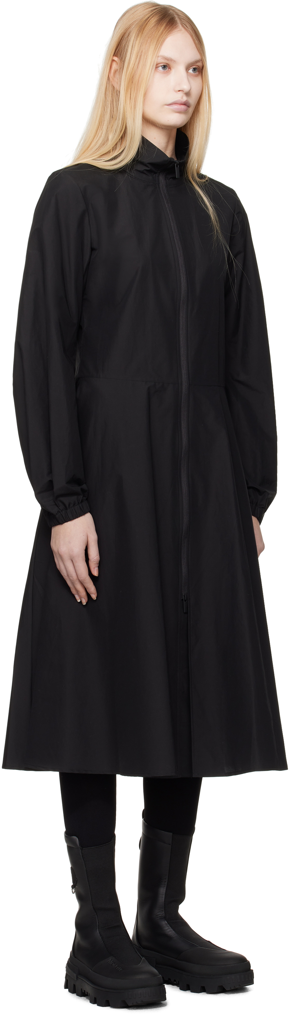 Moncler Black Front Zip Midi Dress Moncler
