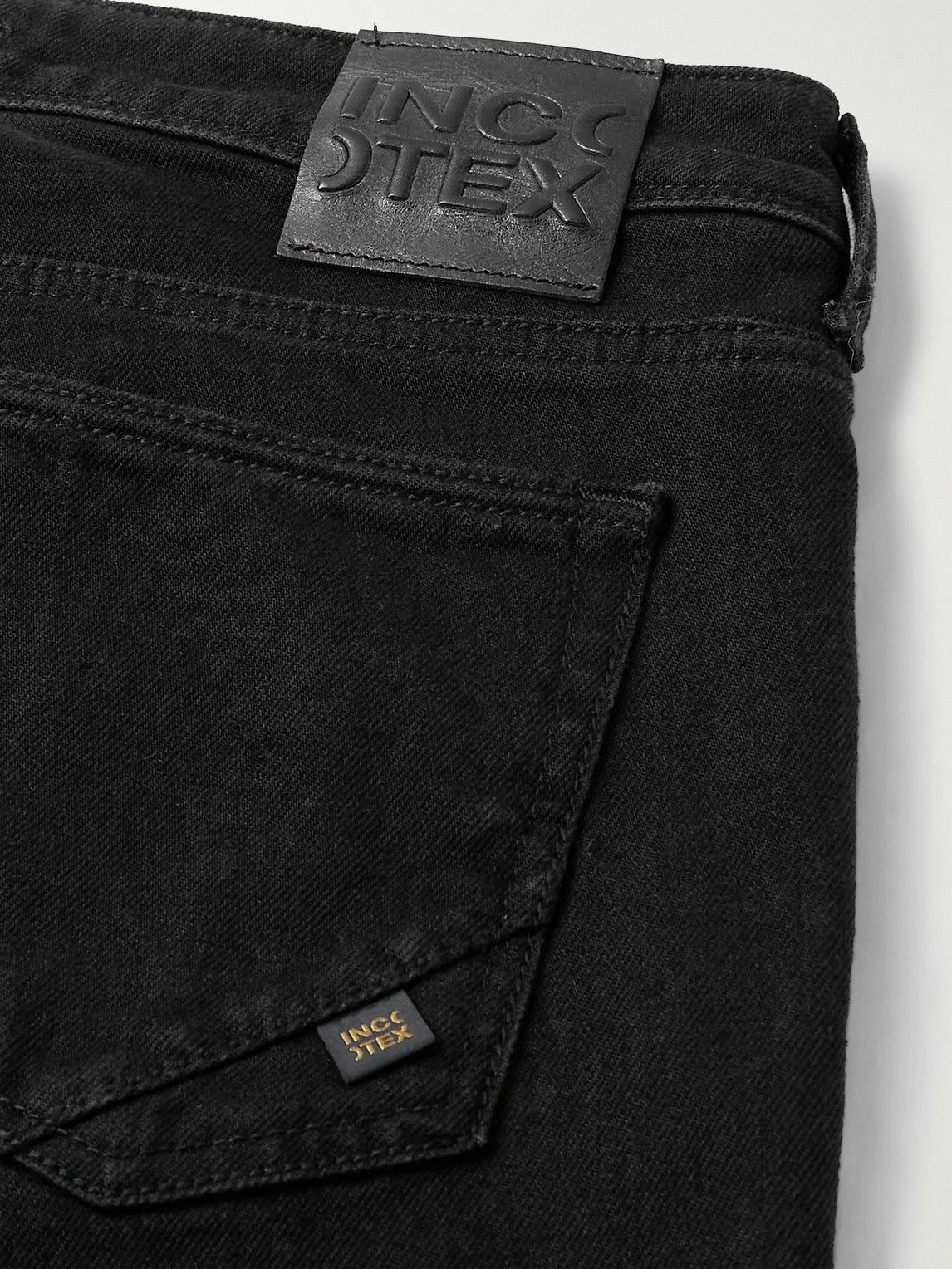 Incotex - Leather-Trimmed Straight-Leg Jeans - Black Incotex