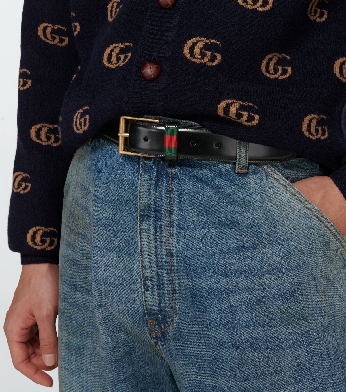 Gucci - Leather belt with Web Gucci