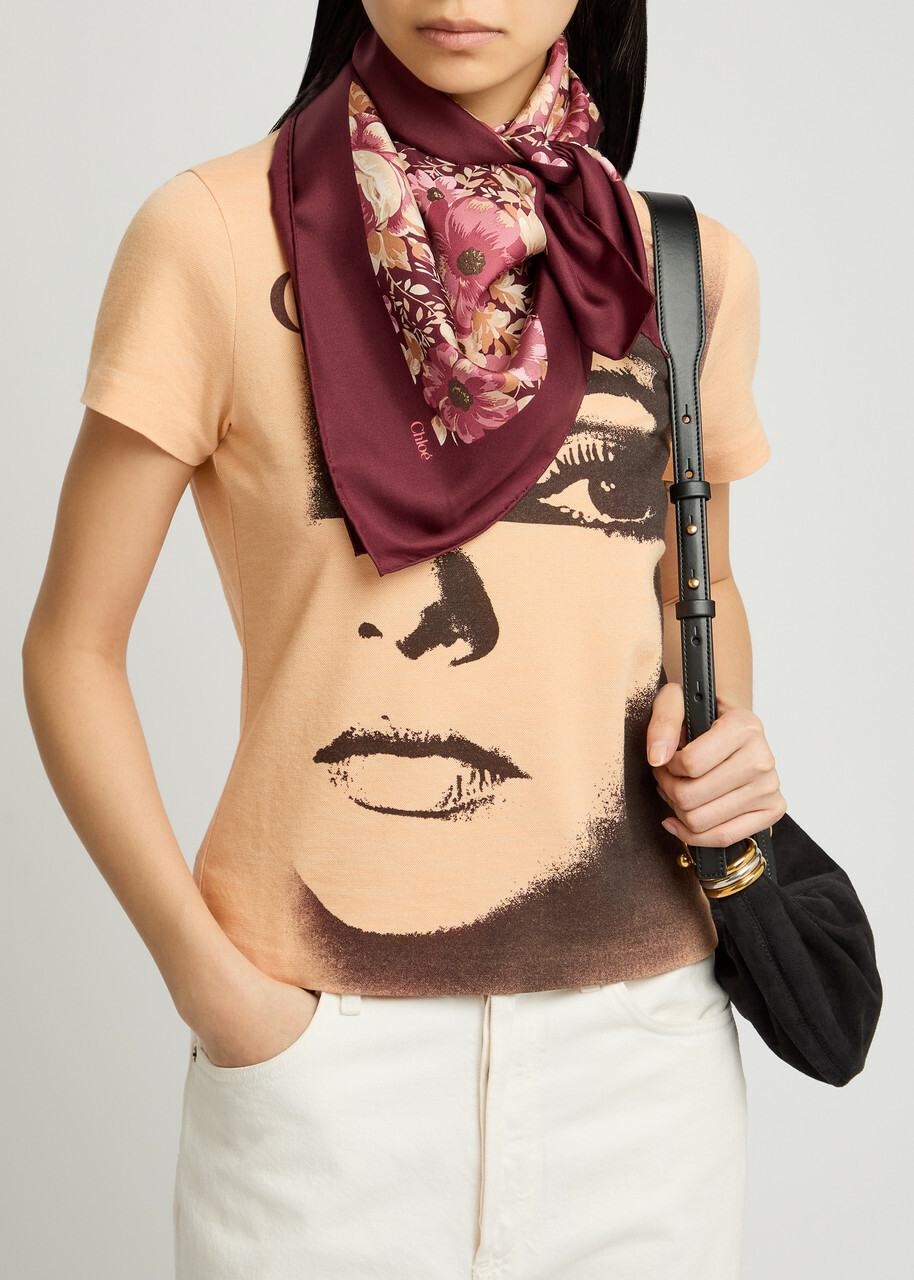 Chloe Floral-print Silk-twill Scarf - Maroon - One Size Chloe