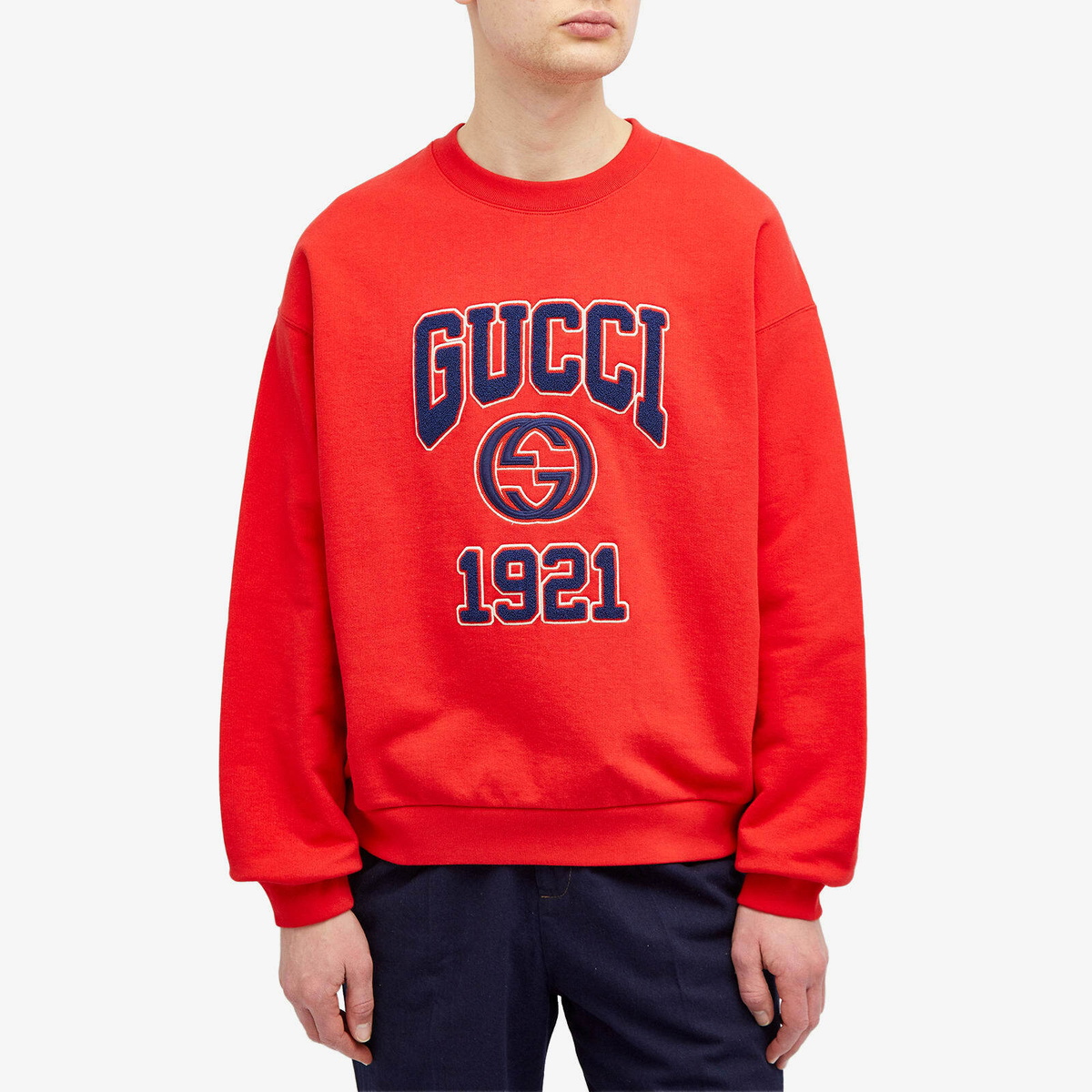 Gucci Men's College Logo Crew Neck Sweat in Live Red Gucci