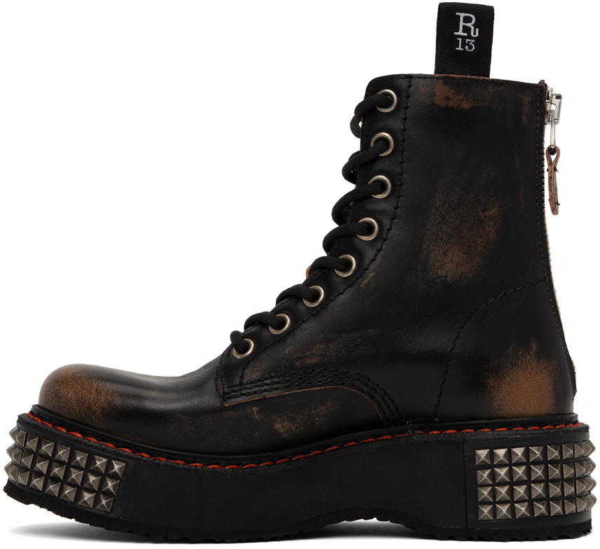 R13 Black Single Stack Lace-Up Boots R13