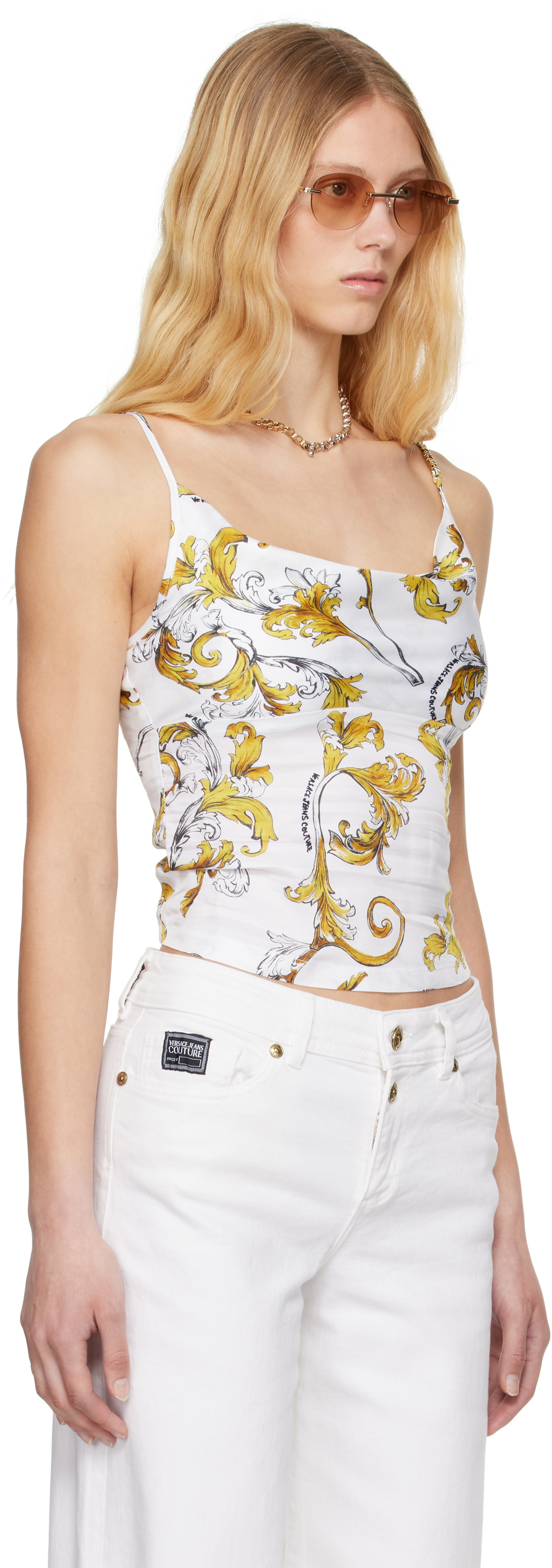 Versace Jeans Couture White Outline Barocco Camisole Versace