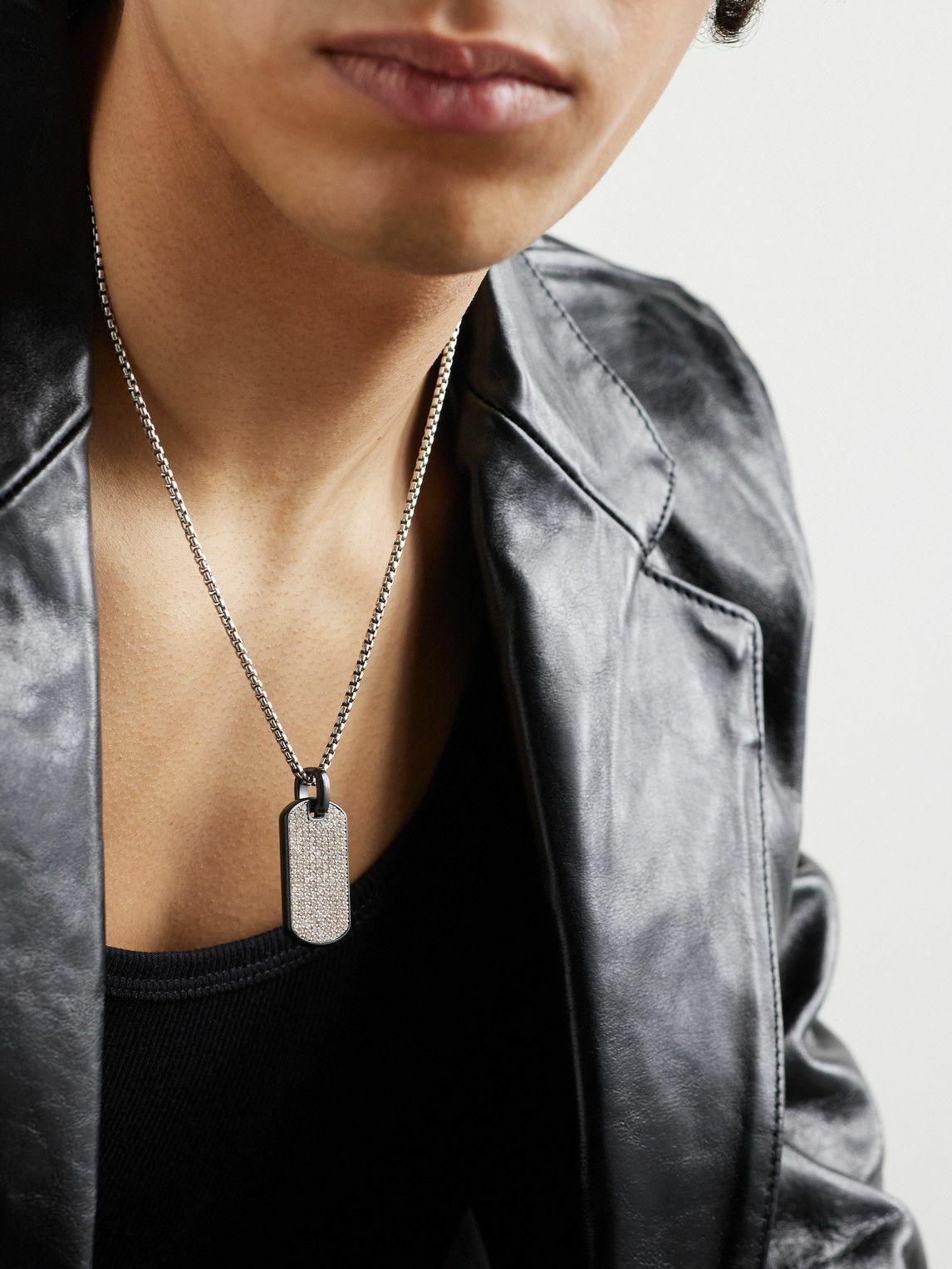 David Yurman - Chevron Titanium and Silver Diamond Pendant David Yurman