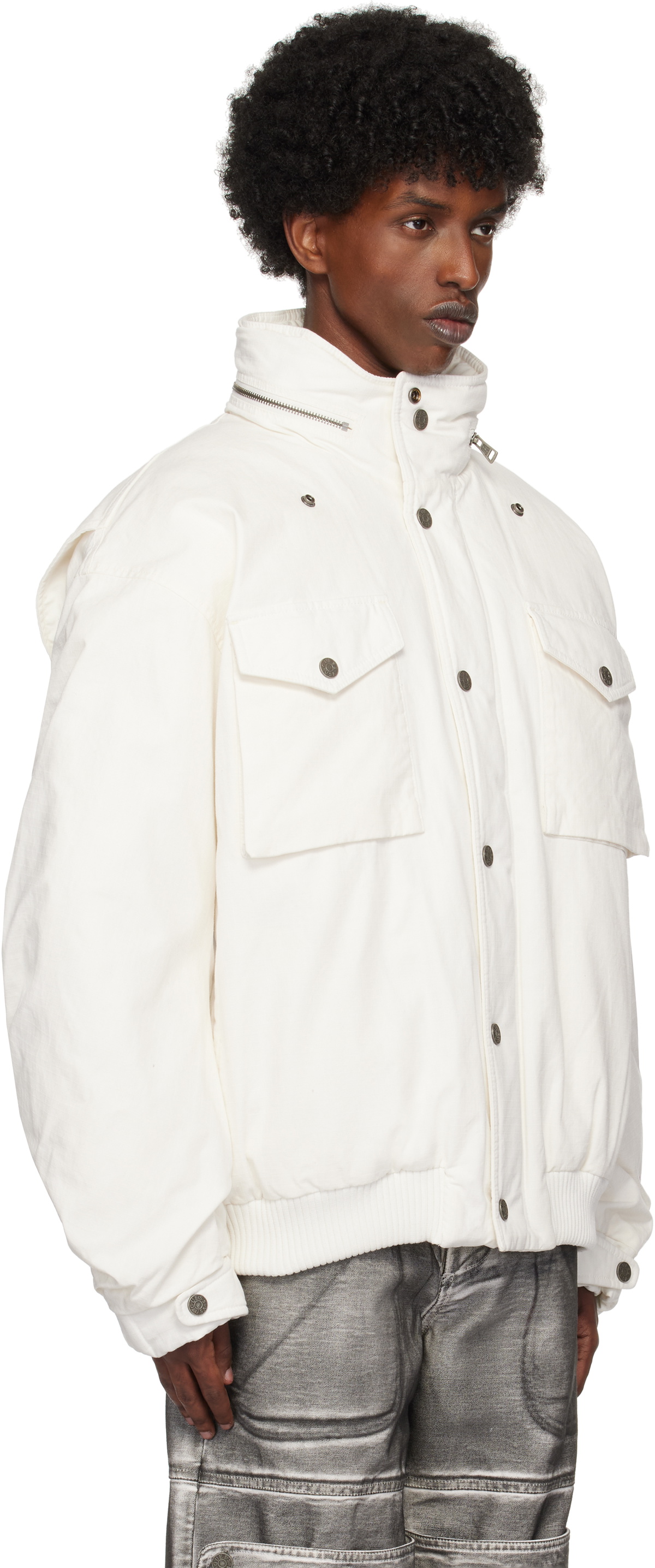 GUESS USA White Cotton Ripstop Parka Jacket GUESS