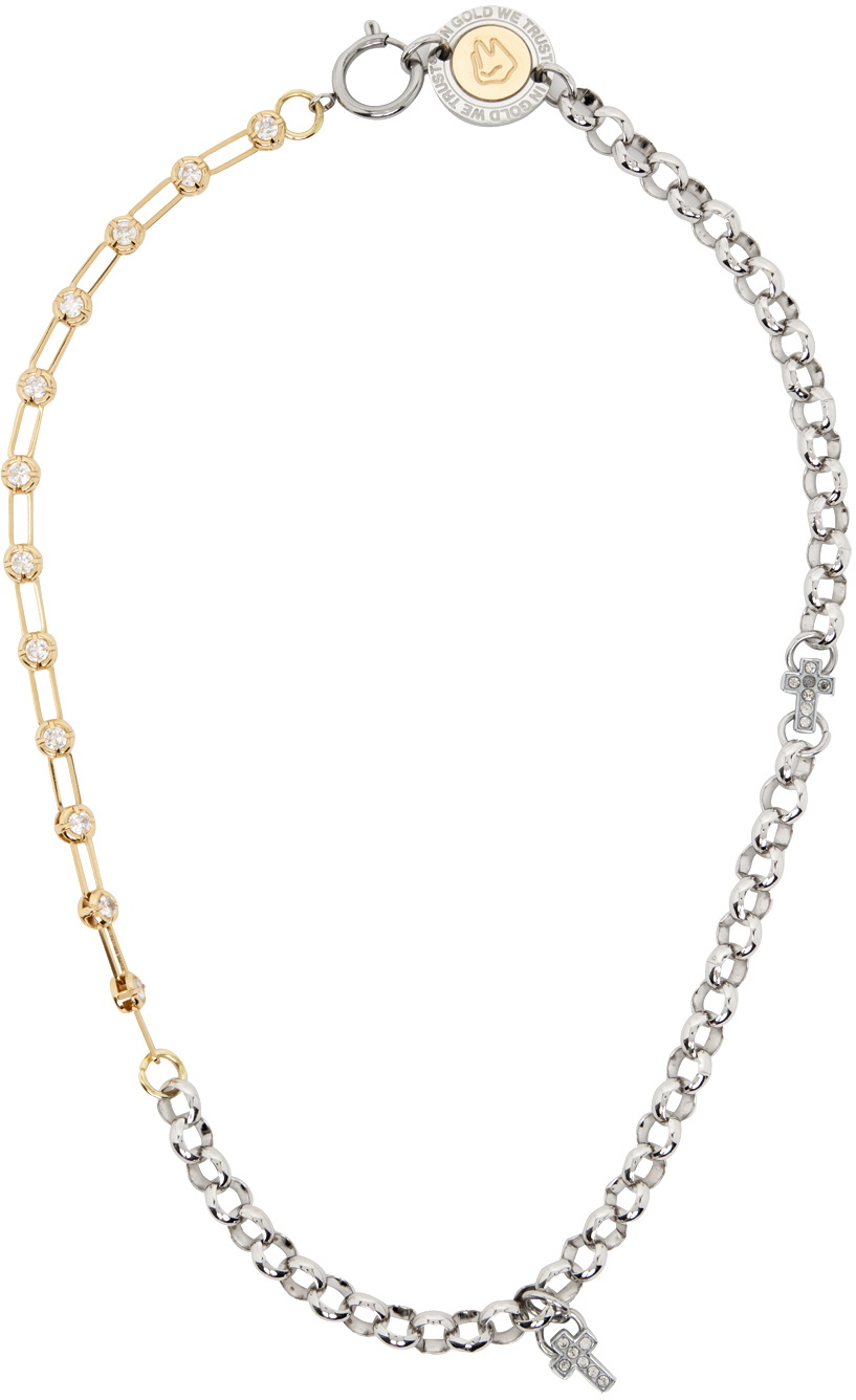IN GOLD WE TRUST PARIS SSENSE Exclusive Silver & Gold Cross Necklace IN ...