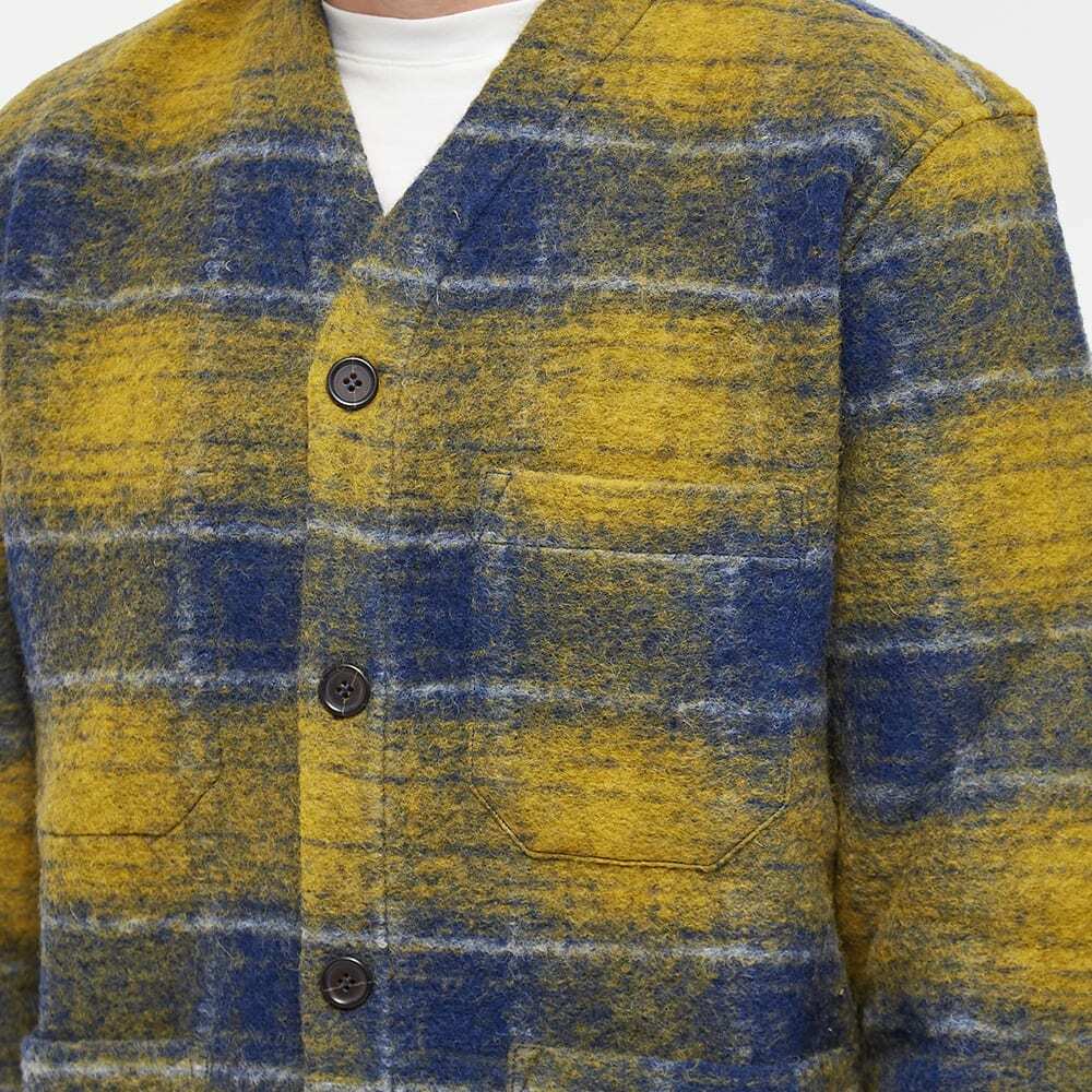Universal Works Men's Check Wool Fleece Cardigan in Yellow/Blue ...