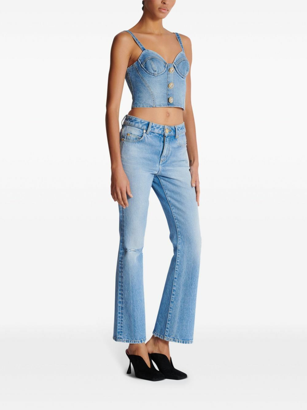 Balmain Blue Denim Bustier Top Balmain