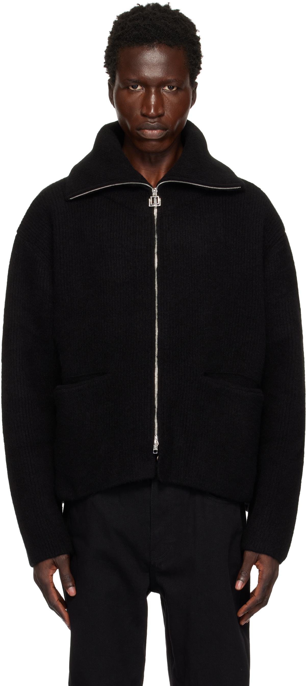 WOOYOUNGMI Black High Neck Zip Up Cardigan Wooyoungmi
