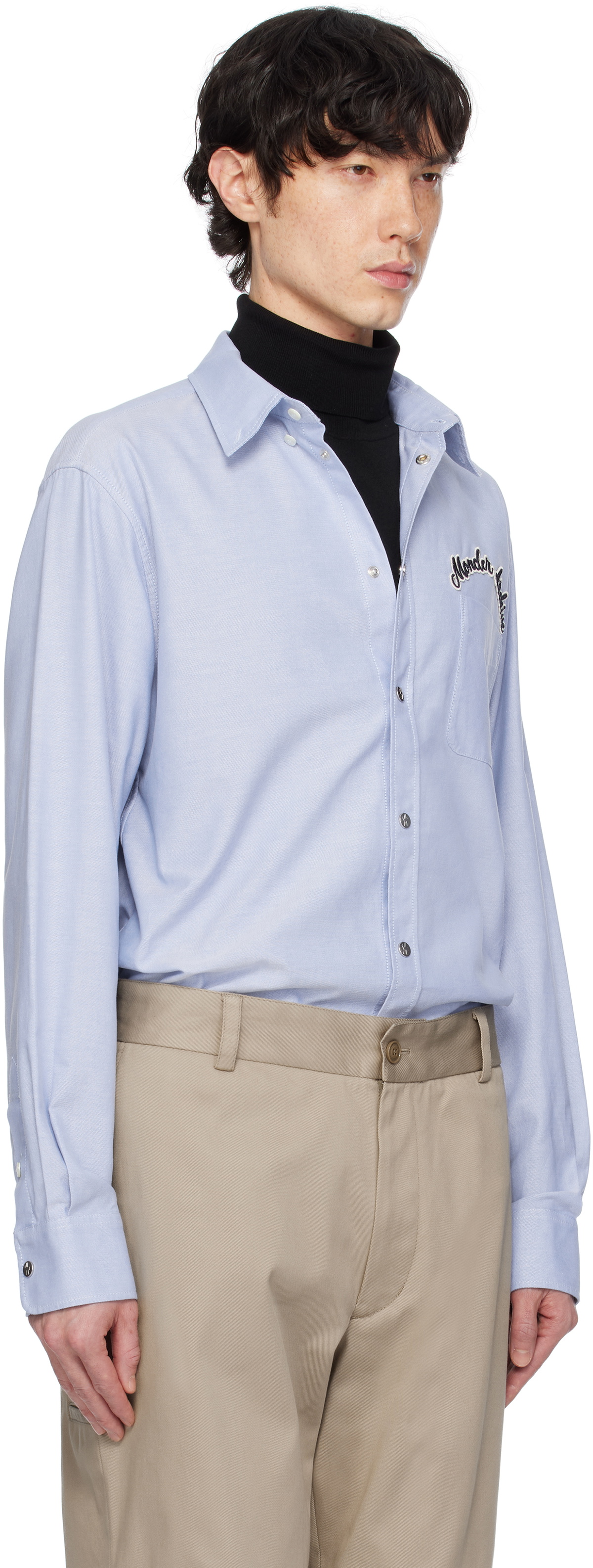 Moncler Blue Embroidered Logo Oxford Cotton Shirt Moncler