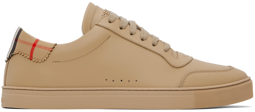 Burberry Beige Leather & Check Cotton Sneakers Burberry