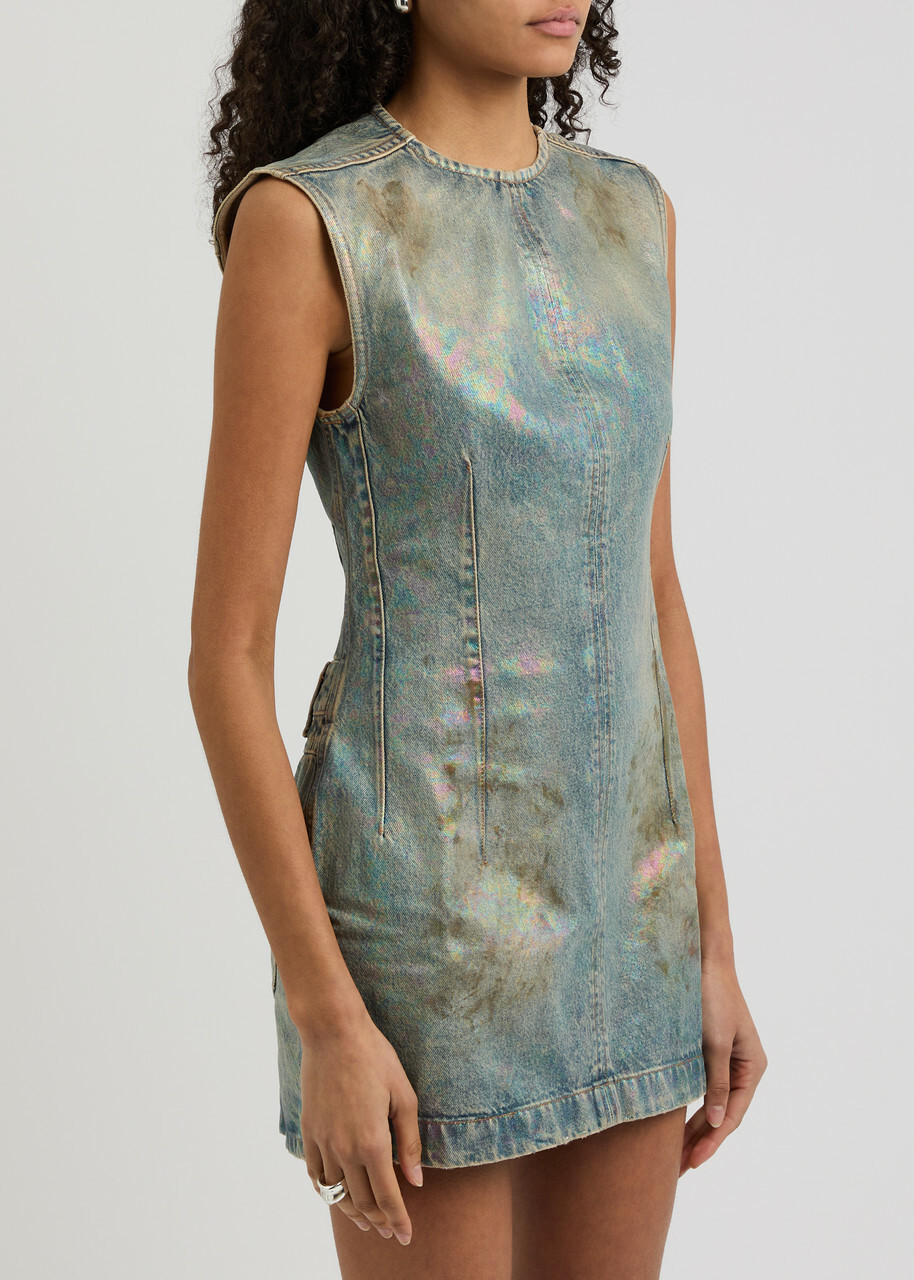 Acne Studios Distressed Foiled Denim Mini Dress Blue Acne Studios