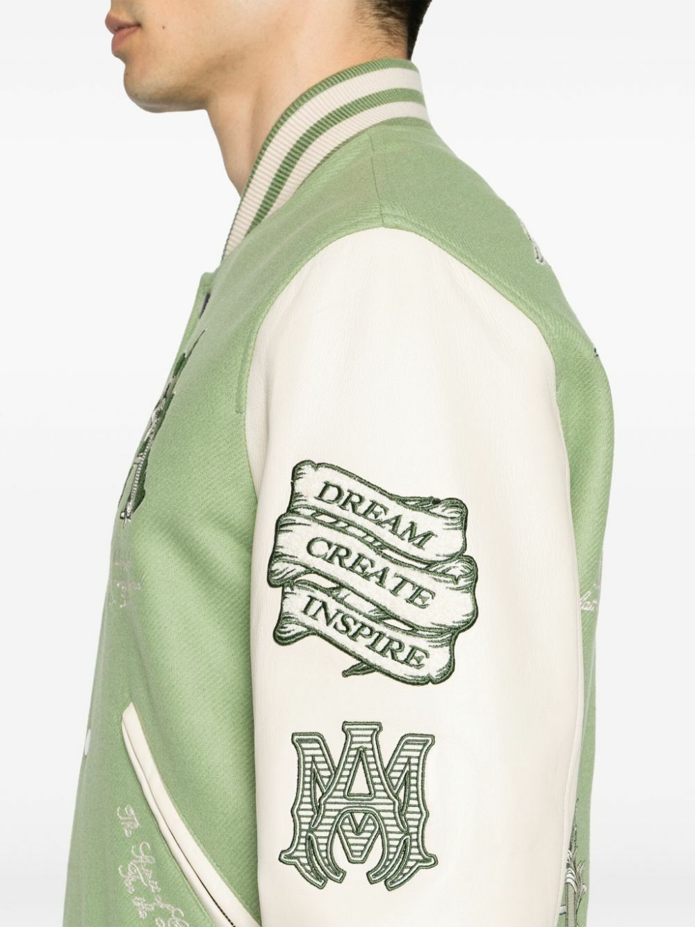AMIRI White And Green Multiple Patches Bomber Jacket Amiri