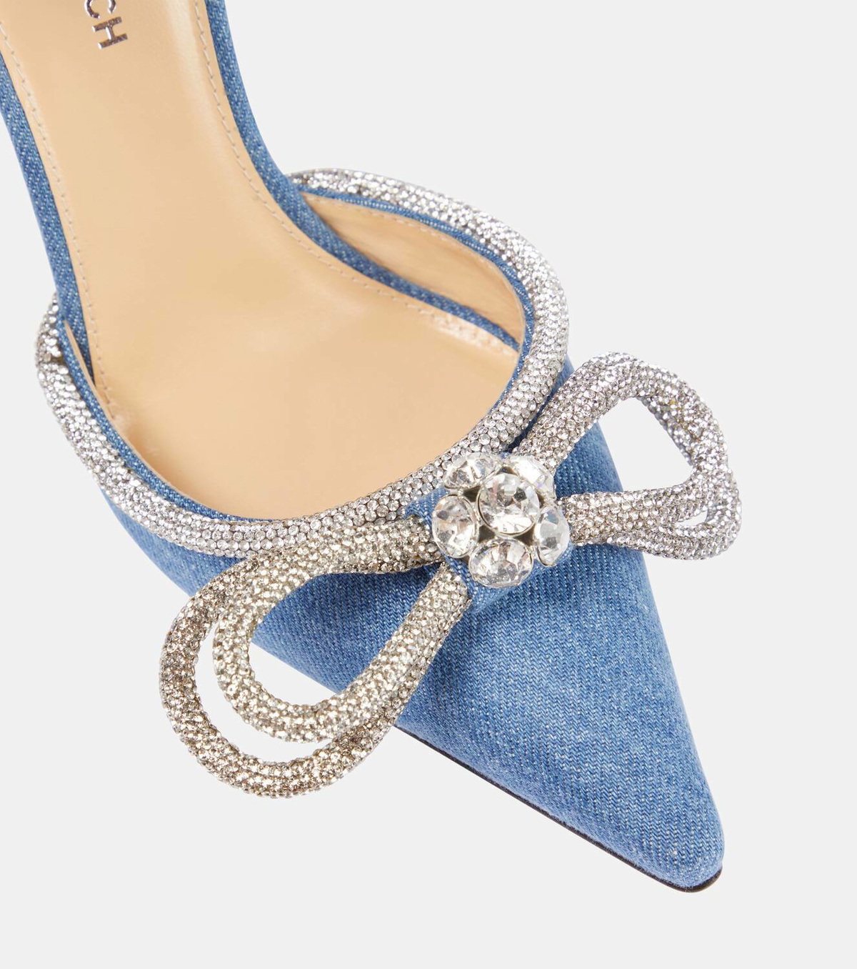 Mach & Mach Double Bow 110 embellished denim pumps MACH & MACH