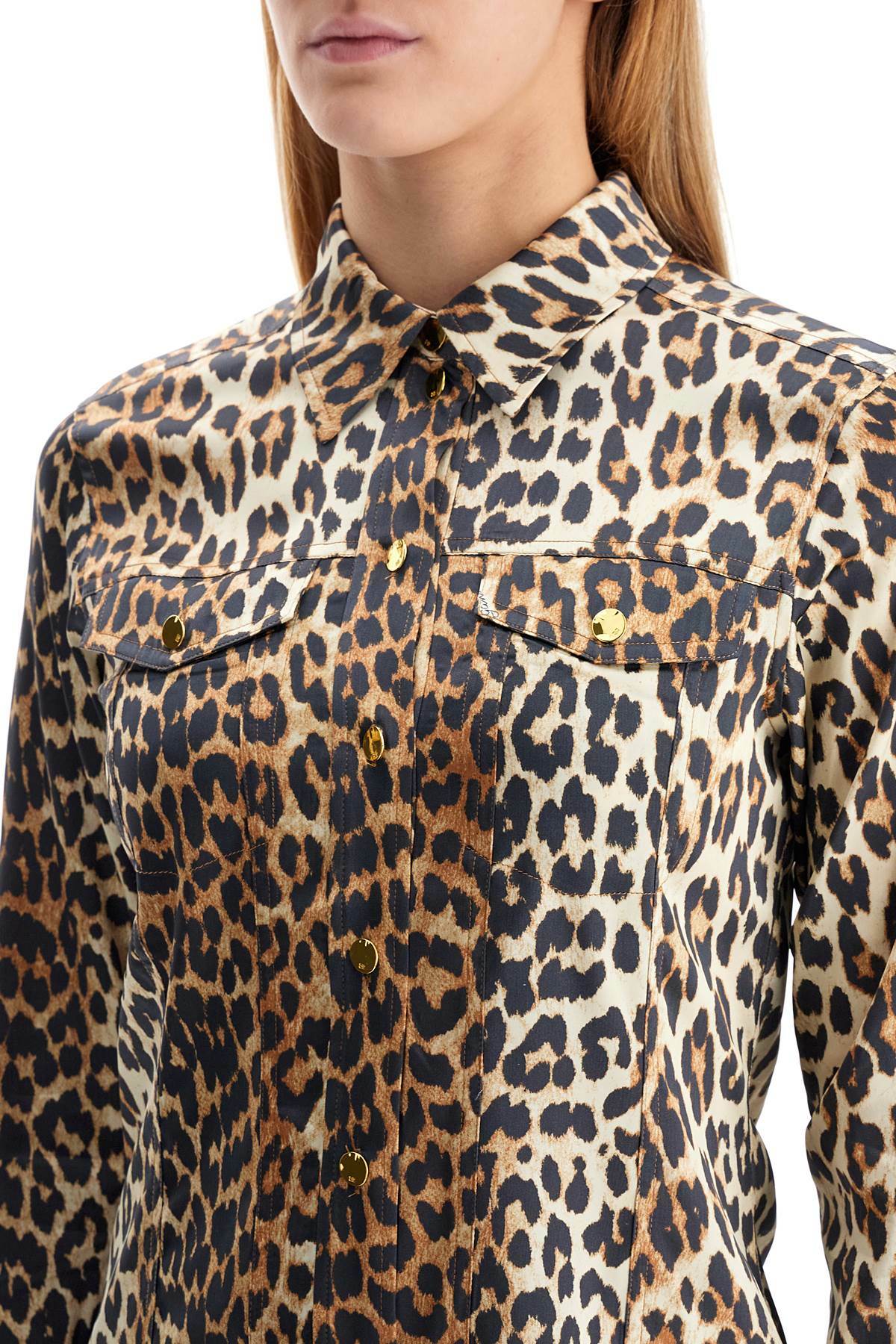 GANNI leopard print satin shirt Brown GANNI