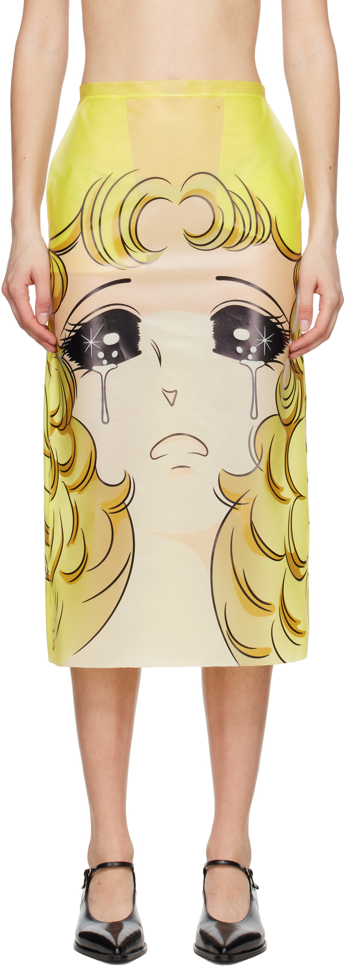 Pushbutton Yellow Crying Girl H-Line Midi Skirt Pushbutton