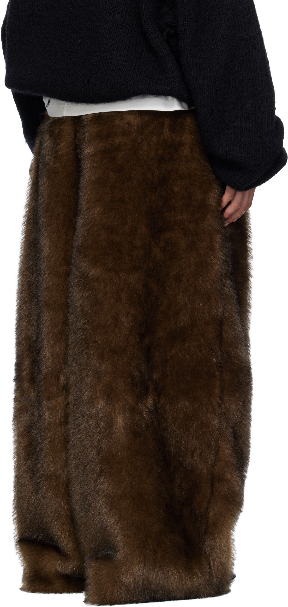 LU'U DAN Brown Yeti Wide-Cut Bontan Faux-Fur Sweatpants LU'U DAN