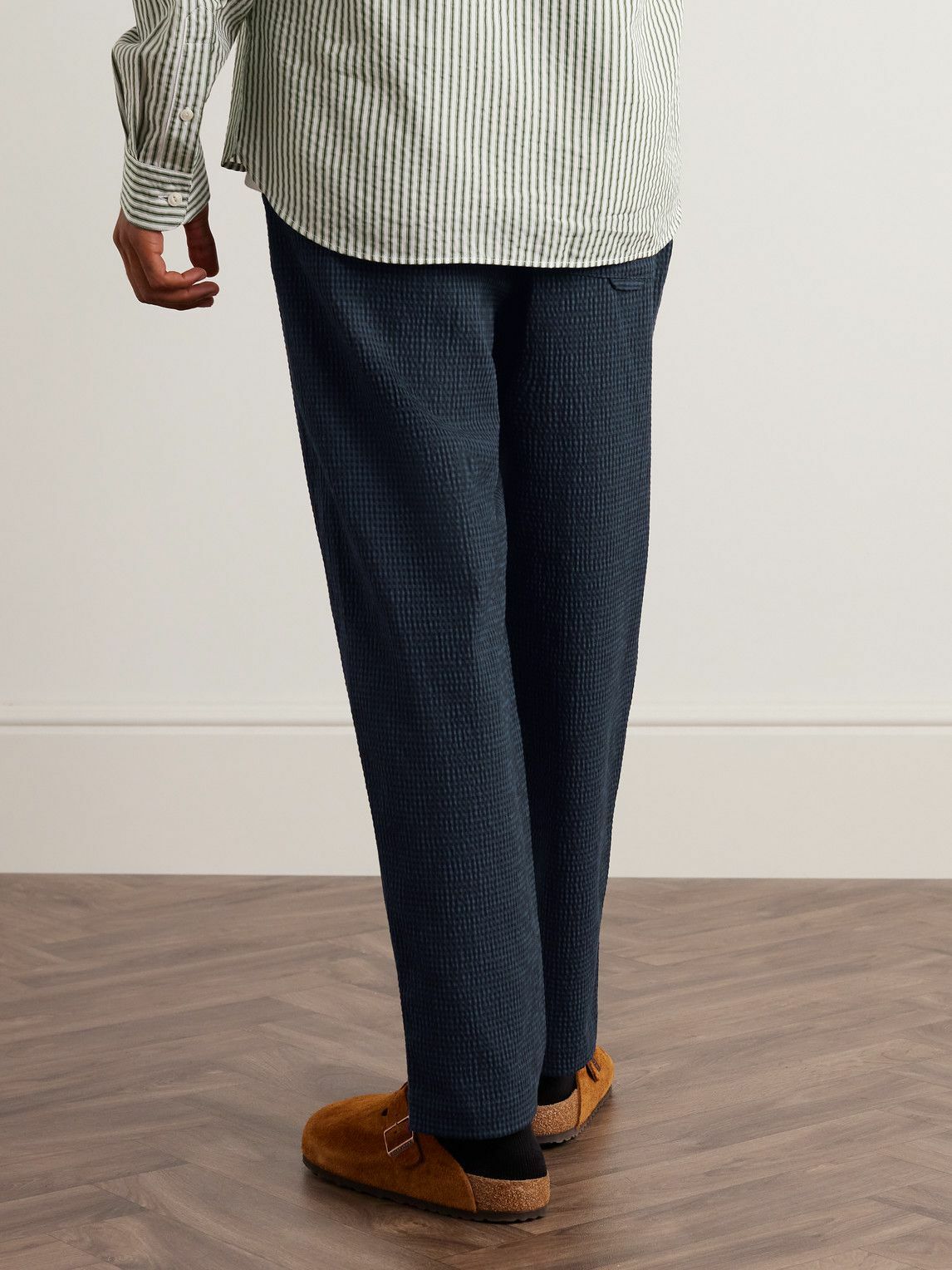 YMC - Alva Tapered Checked Cotton-Blend Trousers - Blue YMC