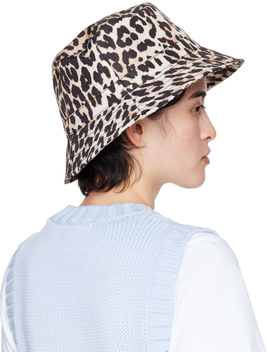 GANNI Beige & Black Printed Bucket Hat GANNI