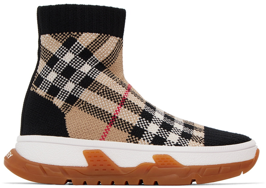 Burberry Kids Black & Beige Vintage Check Sock Sneakers Burberry