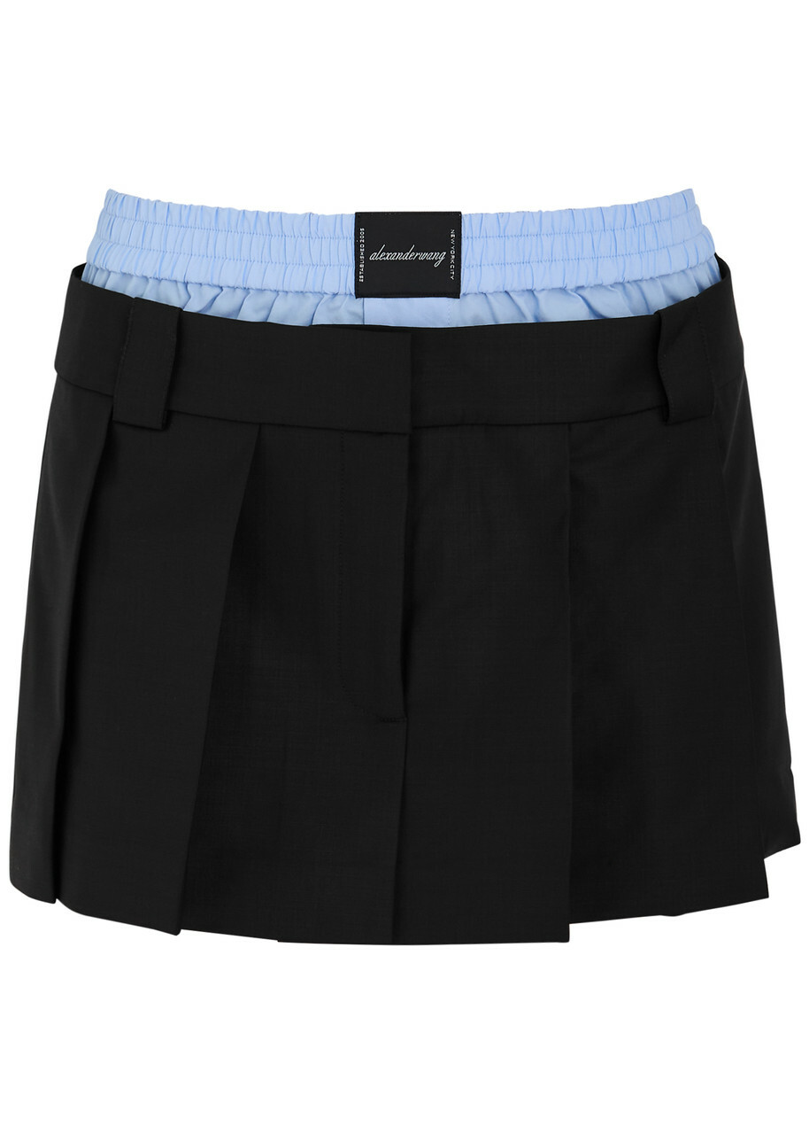 Alexander Wang Boxer-effect Pleated Wool-blend Skort Black Alexander Wang