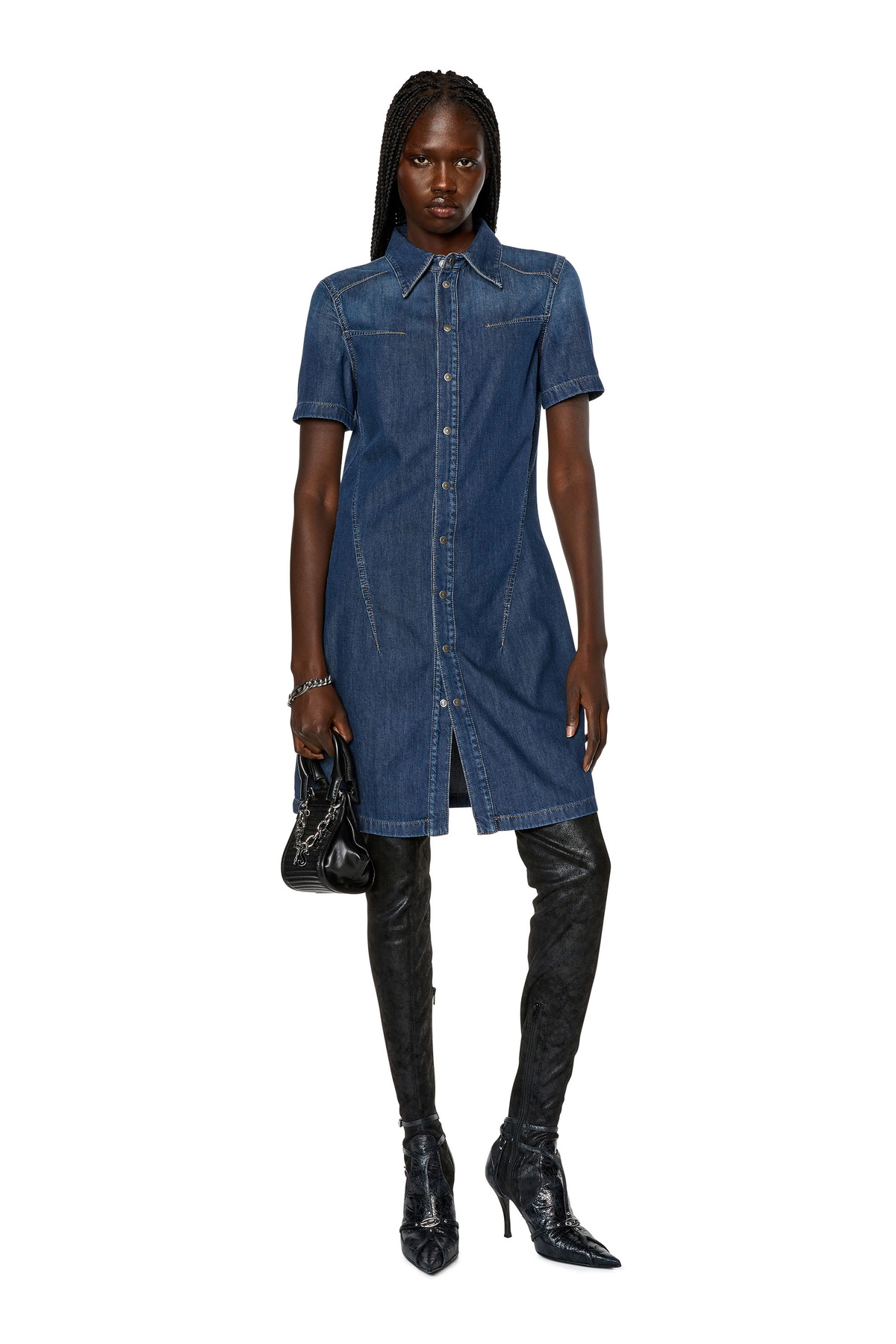 Diesel Buttoned shirt dress in stretch denim - Dresses Womens in Blue ...