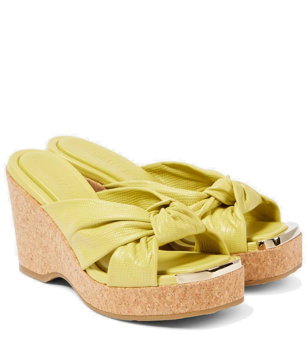 Jimmy Choo Avenue lizard-effect leather wedge mules Jimmy Choo