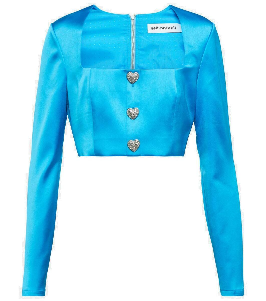 Self-Portrait Crystal-embellished satin crop top Self-Portrait