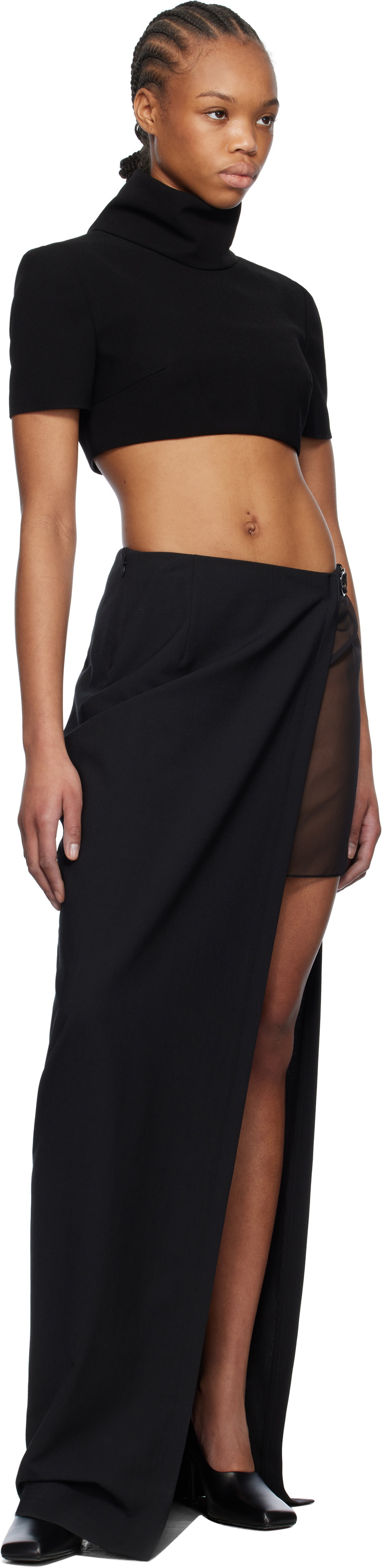Mônot Black Crêpe Cropped Top Monot