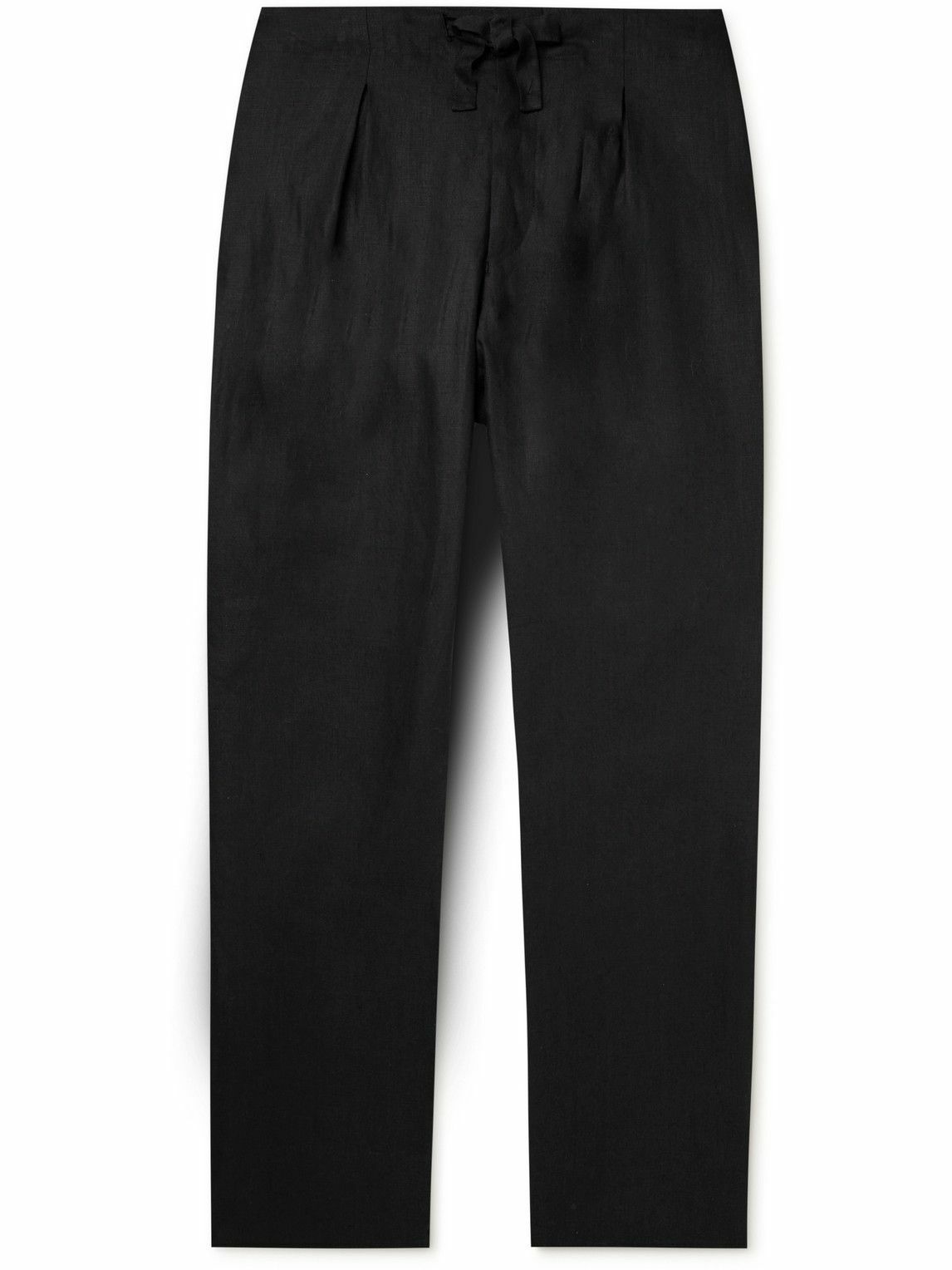 Stòffa - Slim-Fit Straight-Leg Linen Drawstring Trousers - Black STÒFFA