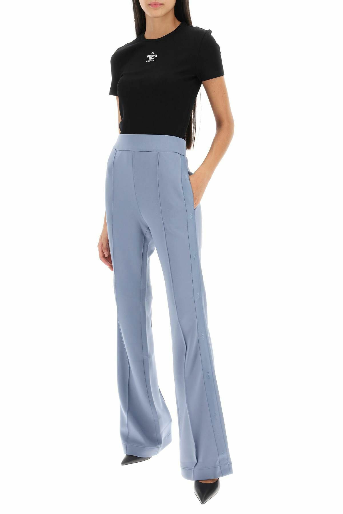 FENDI flared pants with logo tape Light blue Fendi