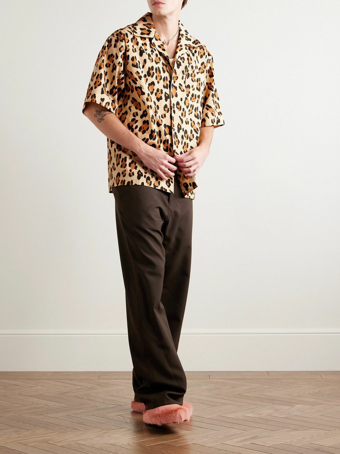 Marni - Convertible-Collar Leopard-Print Cotton-Poplin Shirt - Brown Marni