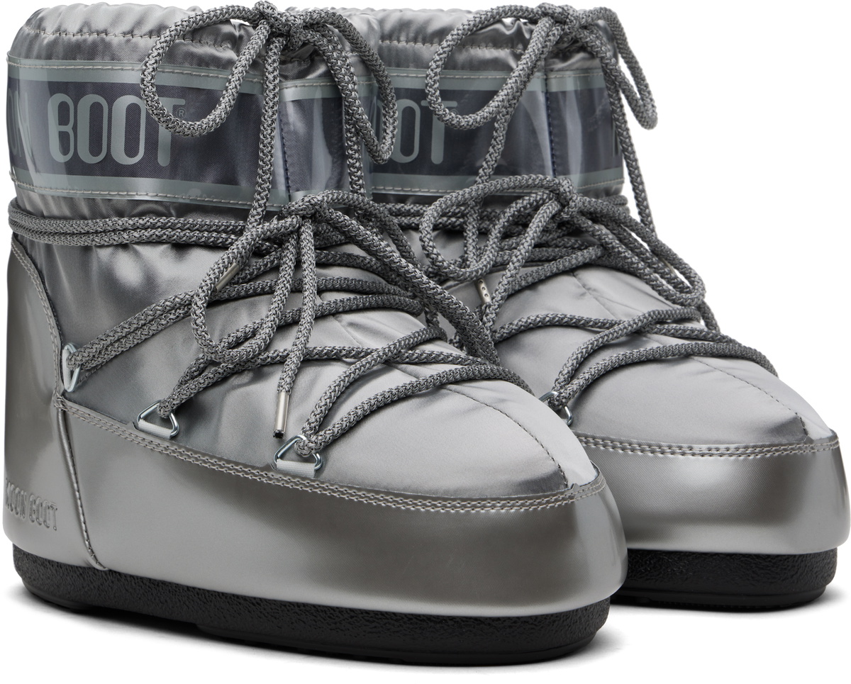 Moon Boot Silver Icon Low Glance Satin Boots Moon Boot