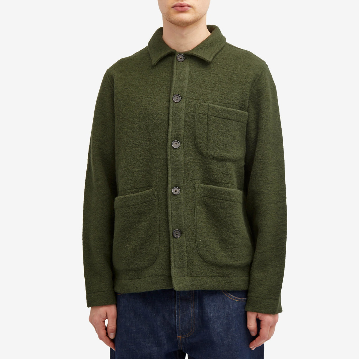 Universal Works Men's Wool Fleece Field Jacket in Olive Universal Works