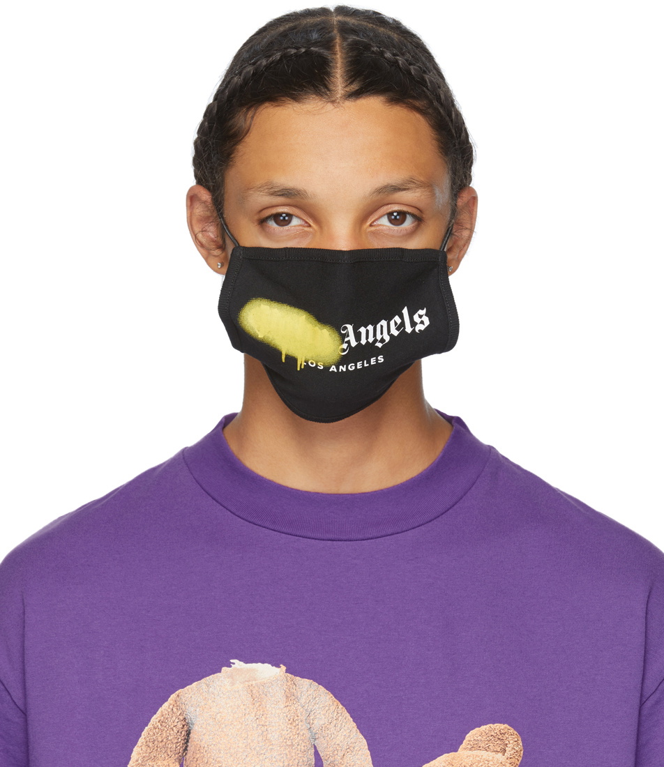 Palm Angels Black & Yellow Spray Logo Mask Palm Angels