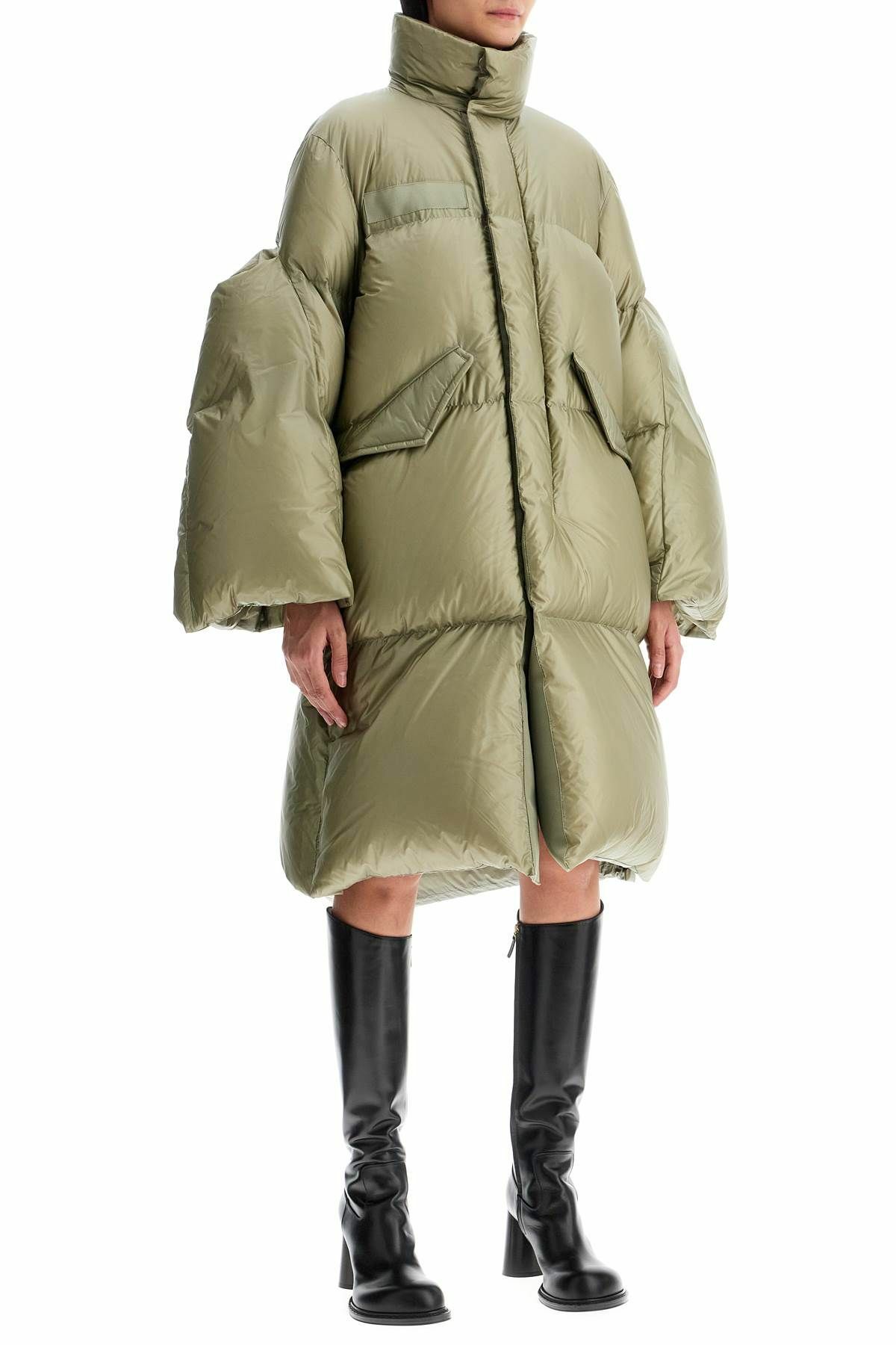 SACAI long down jacket with sculpted sleeves Khaki Sacai