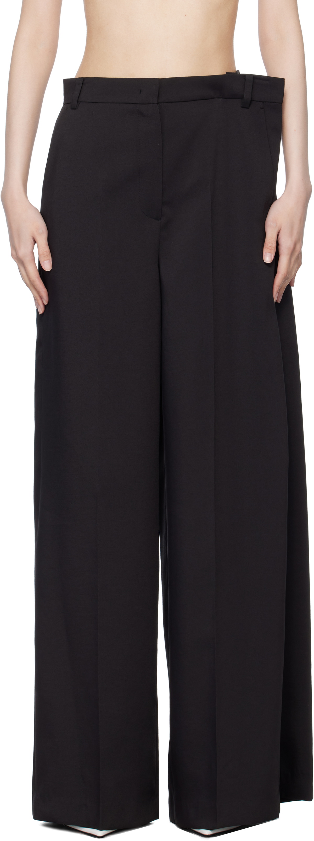 Pushbutton Black Side Folded Wide Trousers Pushbutton