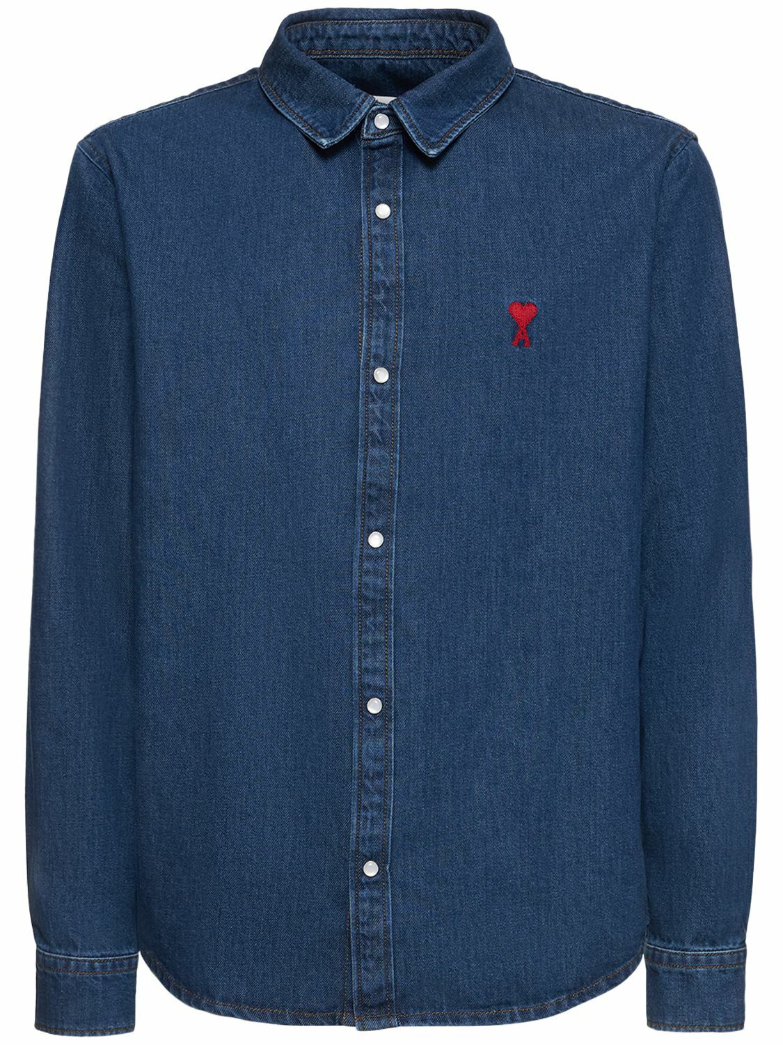 AMI PARIS Washed Indigo Denim Shirt AMI